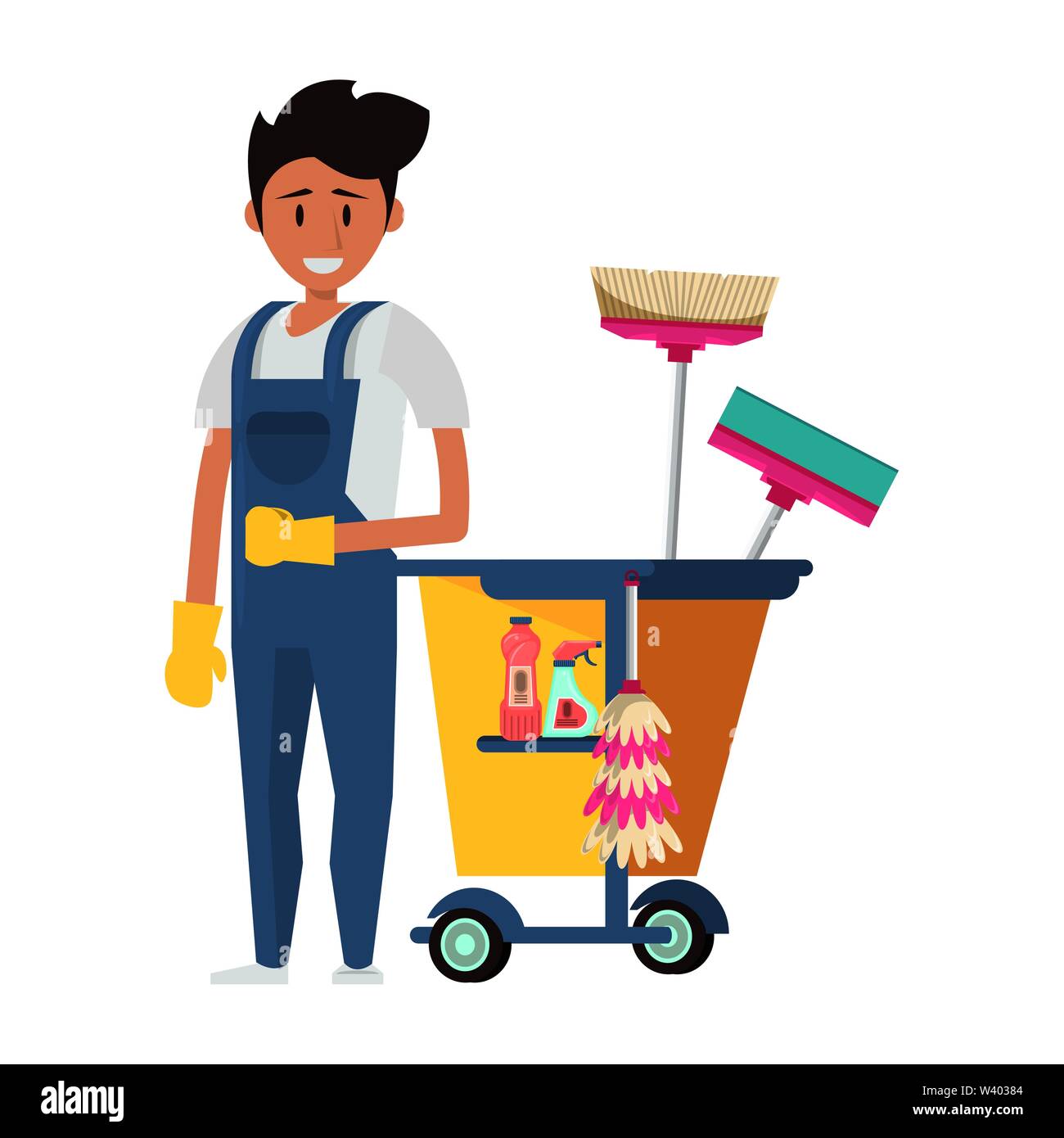 Cleaner worker with cleaning products and equipment Stock Vector Image ...