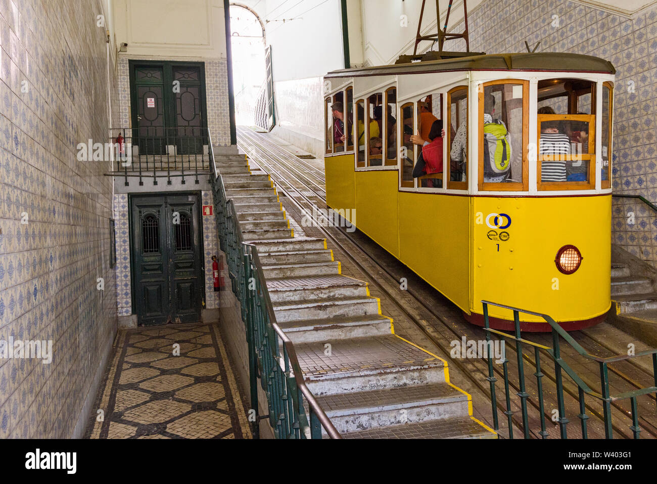 Lower station of the Ascensor da Bica, the historic funicular ...