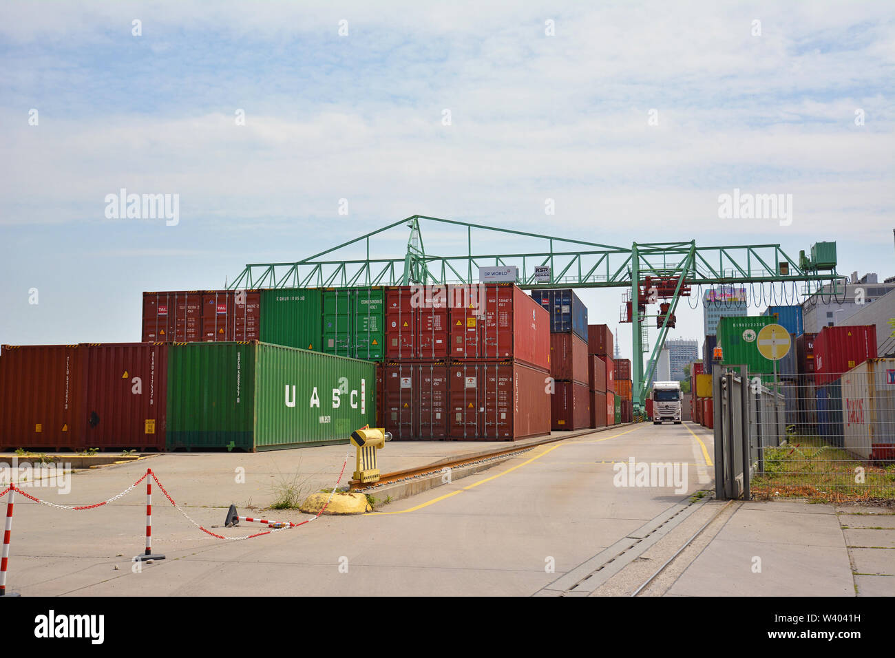 Mannheim, Germany - July 2019: Big industrial container terminal and ...