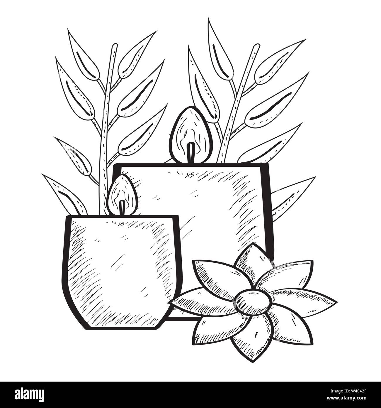Sketch of spa objects Candles, flower and wheat - Vector Stock Vector ...