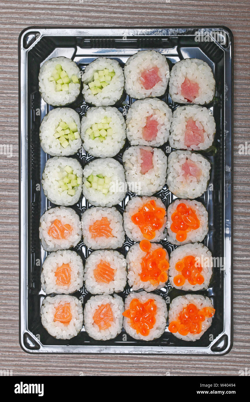 Two Dozen Sushi Rolls at Tray Japanese Cuisine Top View Stock Photo - Alamy