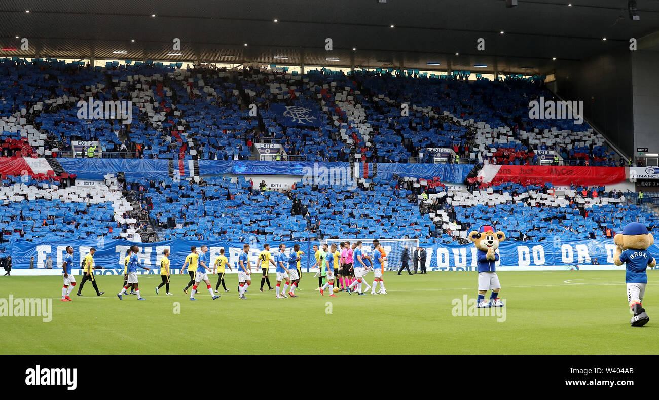 The two teams walk out before kick-off during the UEFA Europa League ...