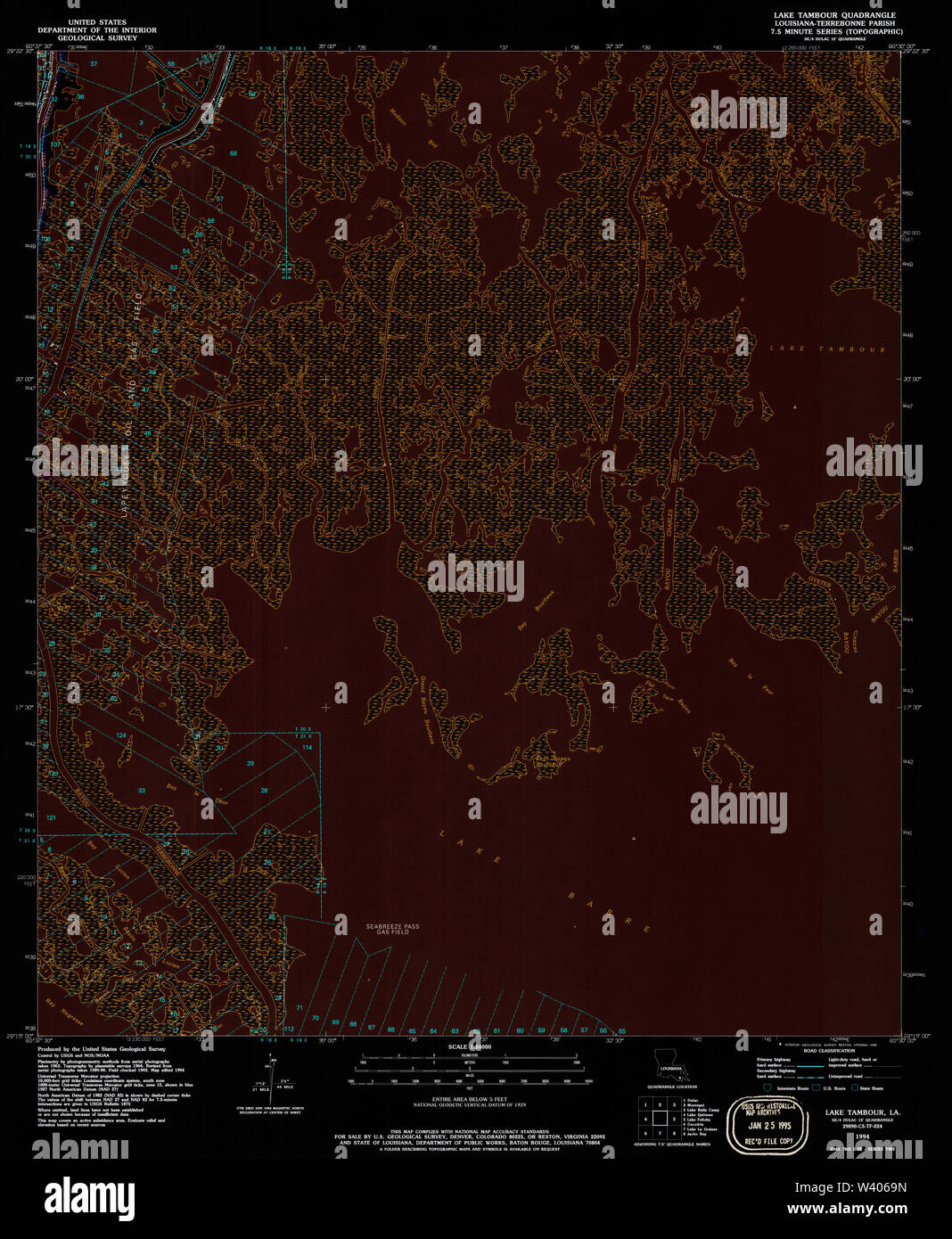 USGS TOPO Map Louisiana LA Lake Tambour 332526 1994 24000 Inverted ...