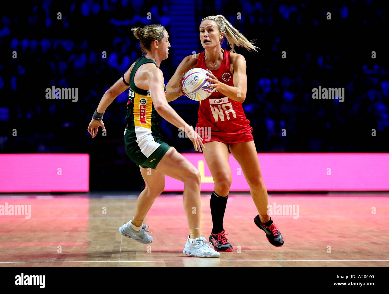 England's Chelsea Pitman (right) in action during the Netball World Cup ...