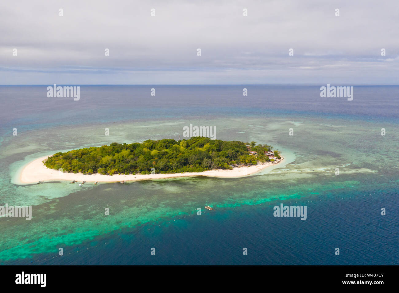 Tropical island with white beach and forest. Seascape, Philippine ...