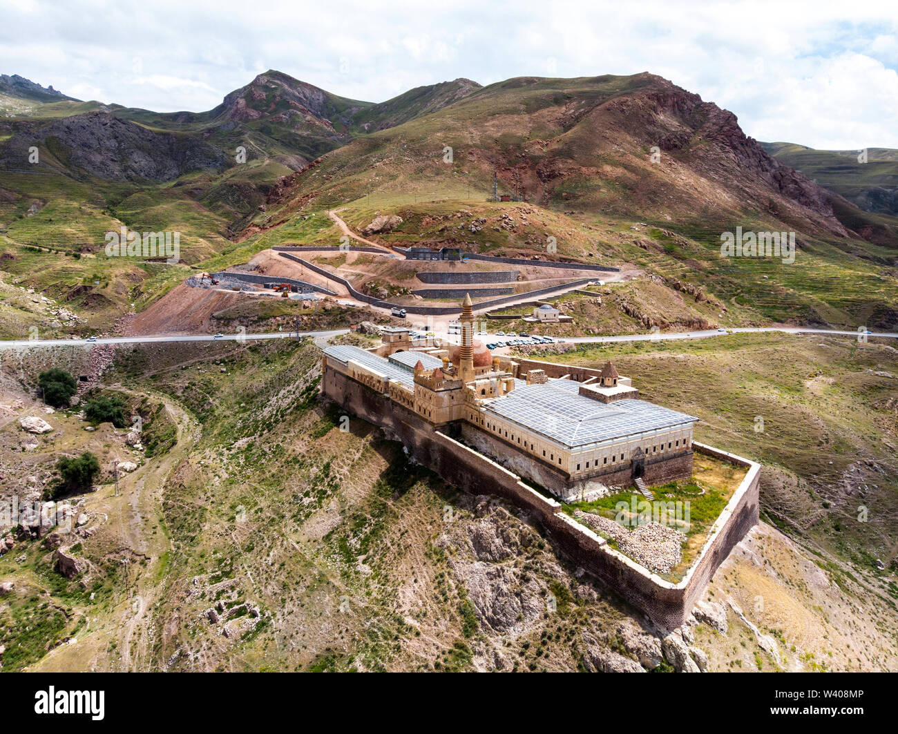 Aerial view of Ishak Pasha Palace, it is a semi-ruined palace and ...