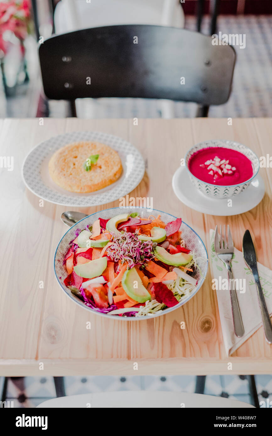 Food on table in a vegan restaurant Stock Photo - Alamy