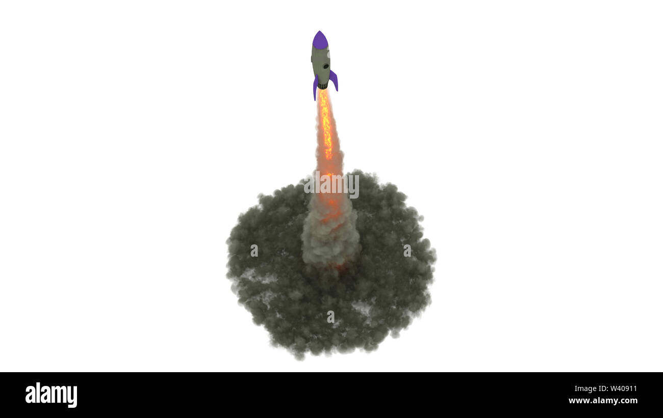 Cartoon Rocket launch on white background. 3d illustration Stock Photo ...