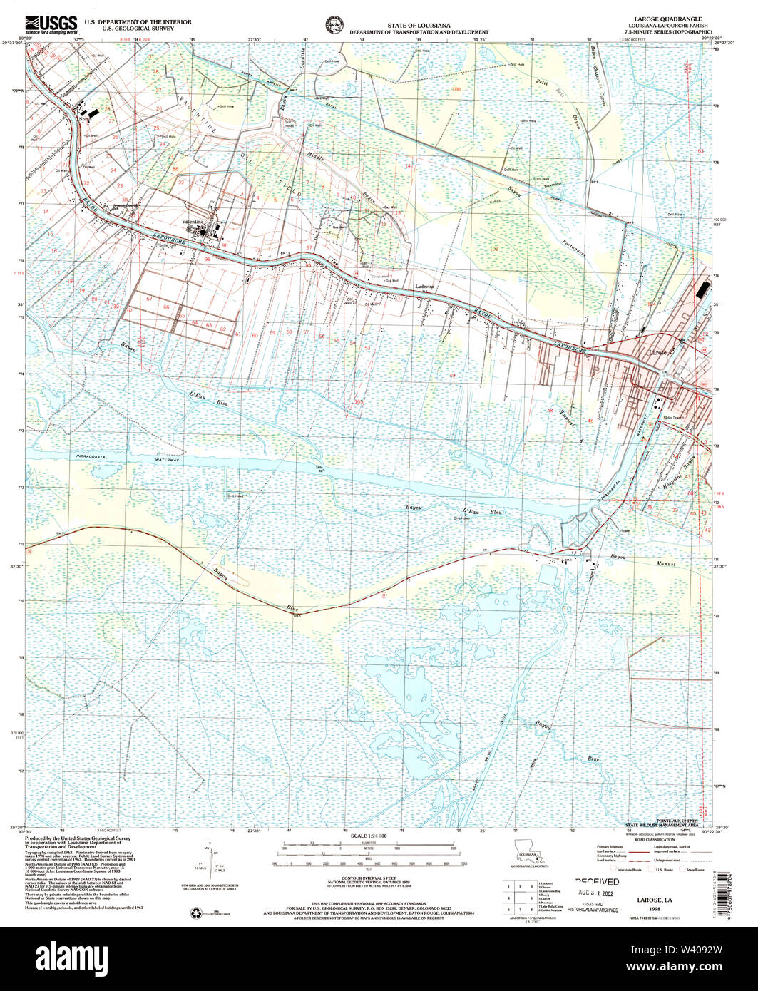 USGS TOPO Map Louisiana LA Larose 332547 1998 24000 Stock Photo - Alamy