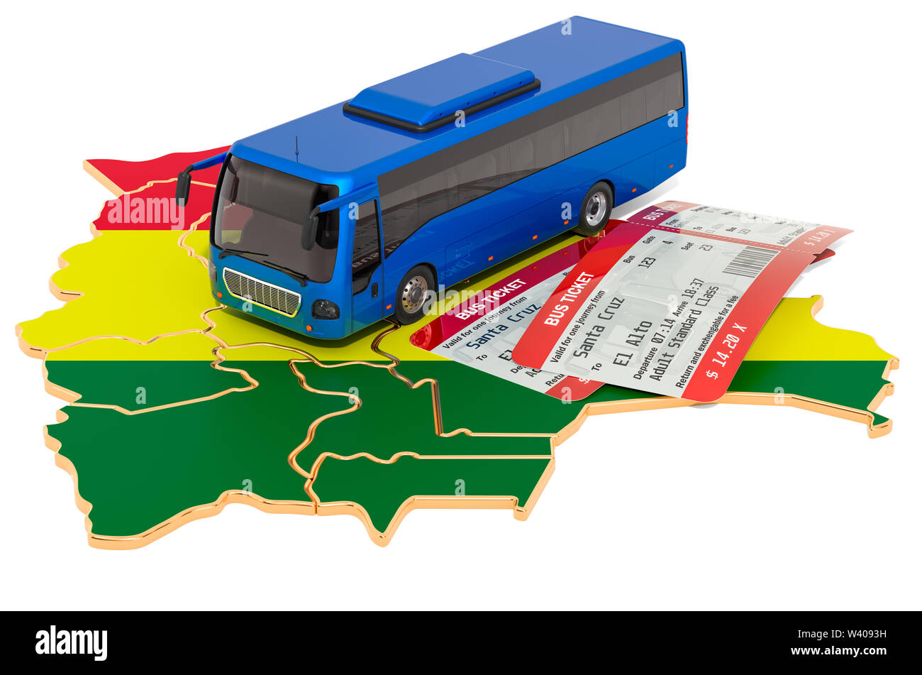 Bus travel in Bolivia, concept. 3D rendering isolated on white ...