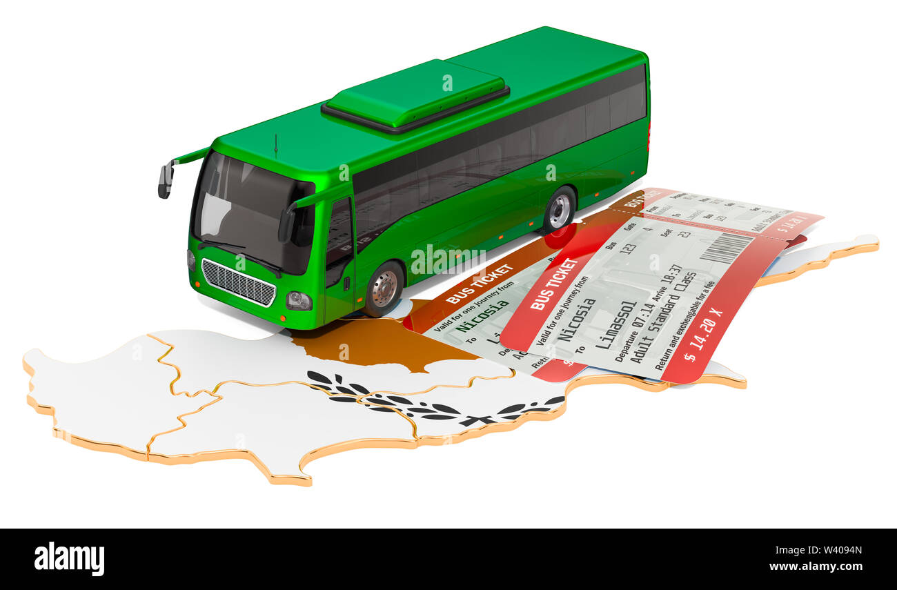 Bus travel in Cyprus, concept. 3D rendering isolated on white ...