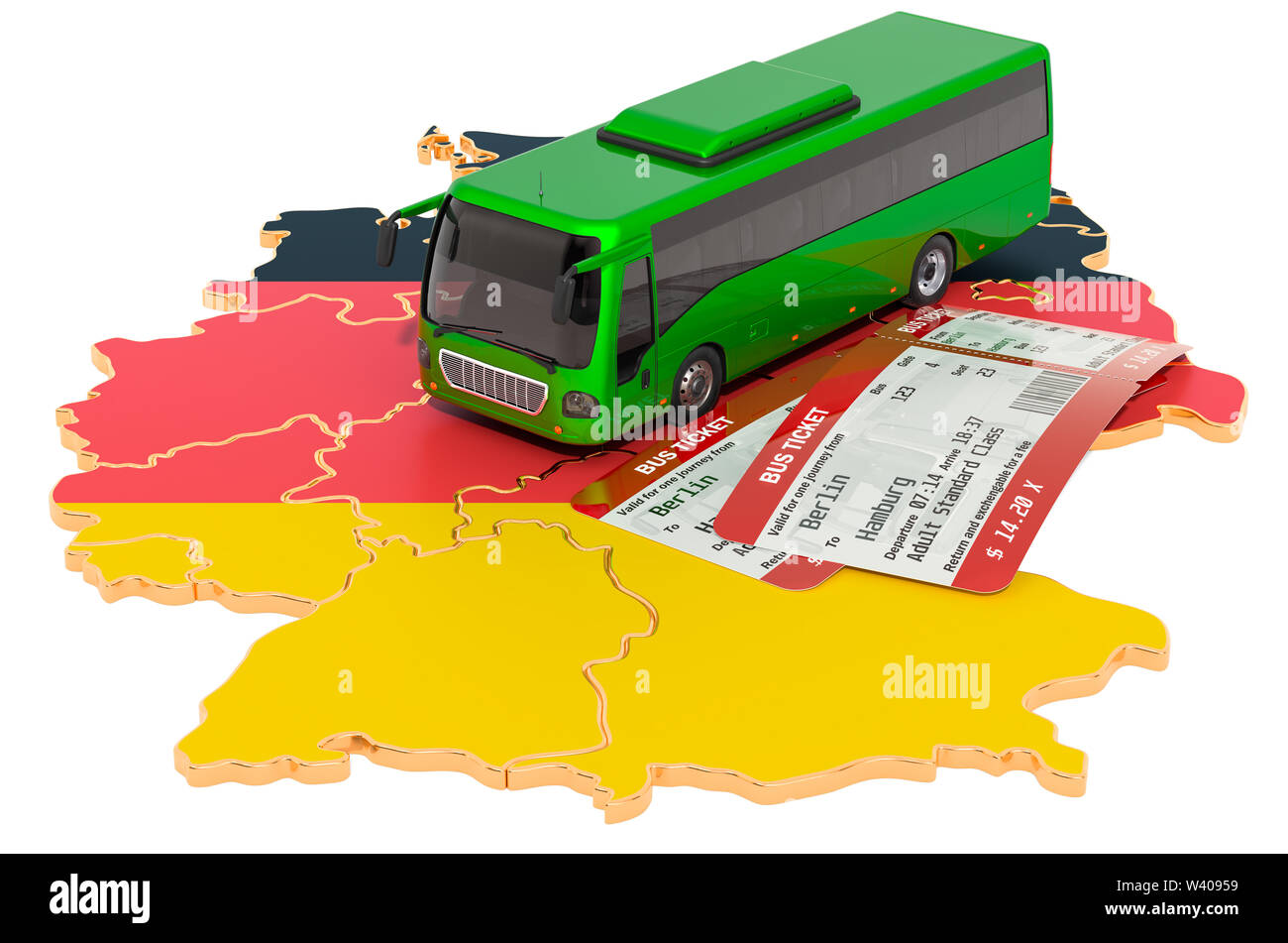 Bus travel in Germany, concept. 3D rendering isolated on white ...
