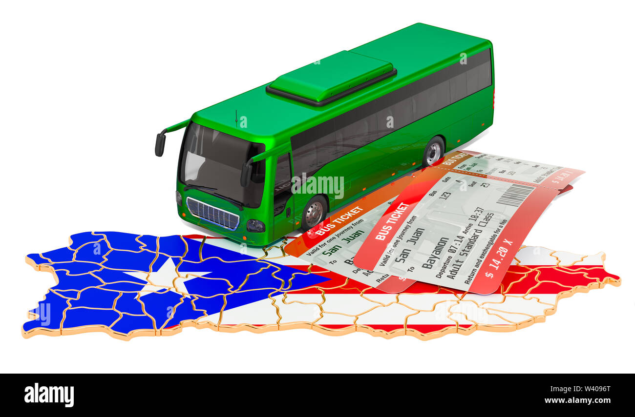 Bus travel in Puerto Rico, concept. 3D rendering isolated on white ...