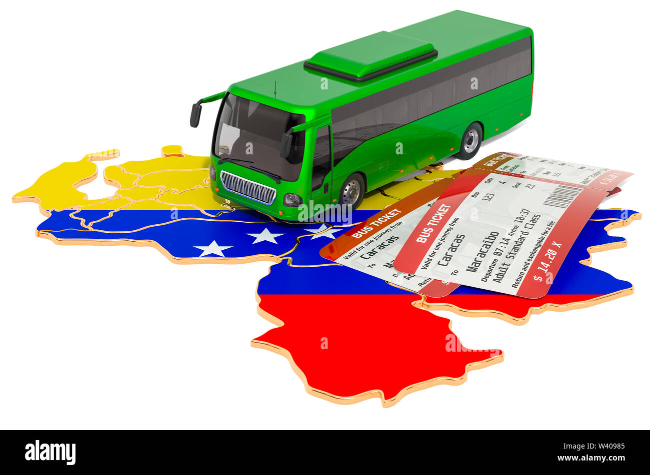 Bus travel in Venezuela, concept. 3D rendering isolated on white ...