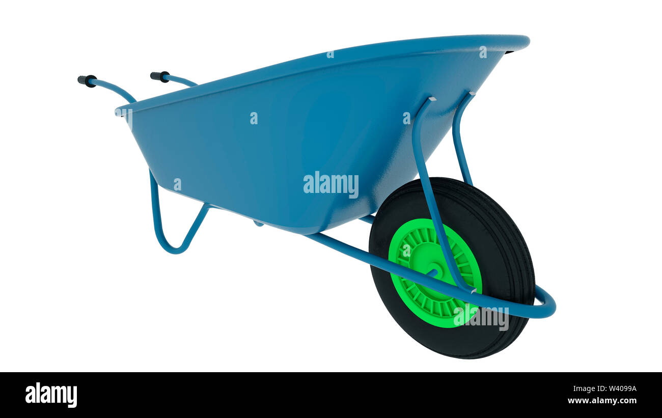 Blue wheelbarrow isolated on a white. 3d illustration Stock Photo - Alamy