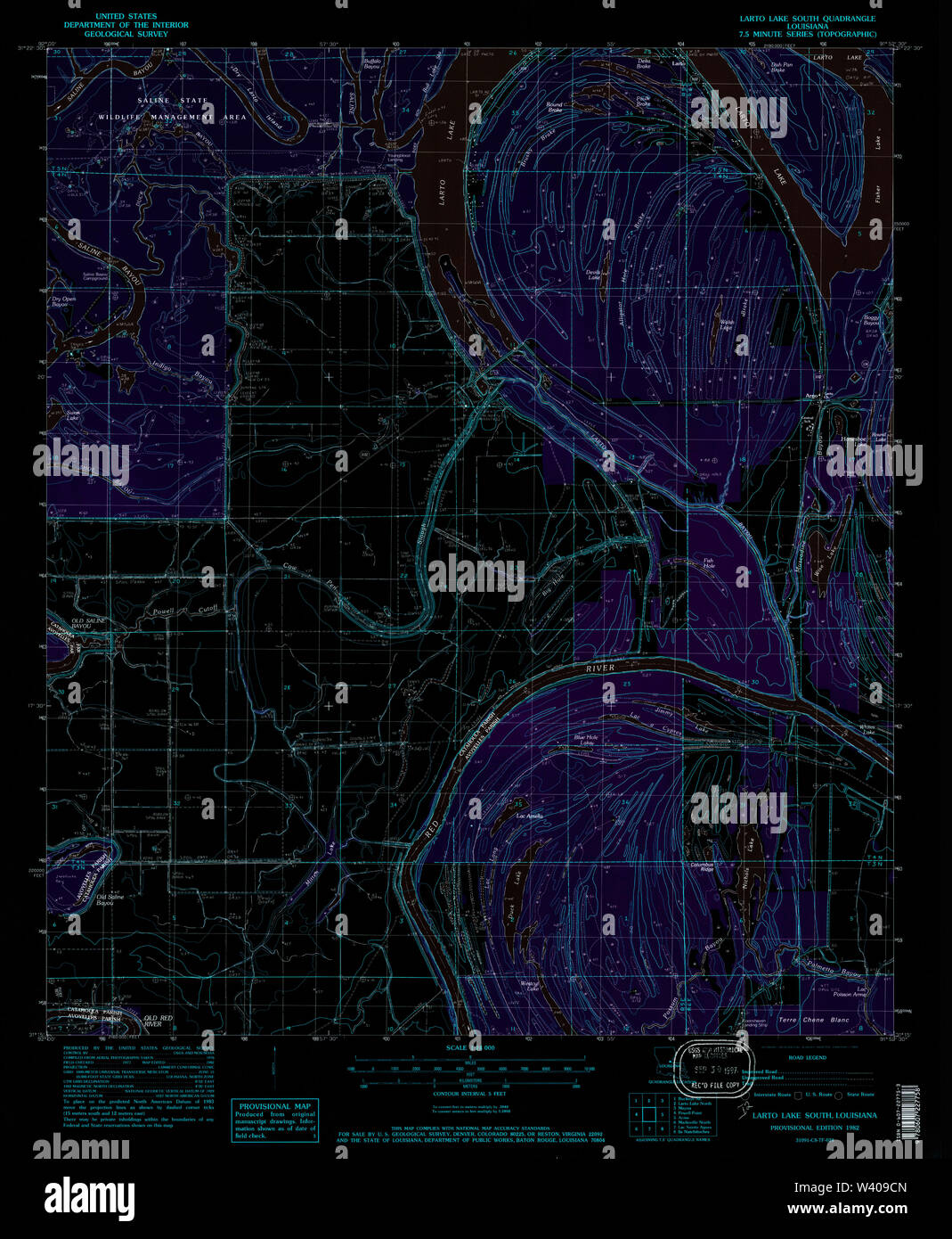 USGS TOPO Map Louisiana LA Larto Lake South 332550 1982 24000 Inverted ...