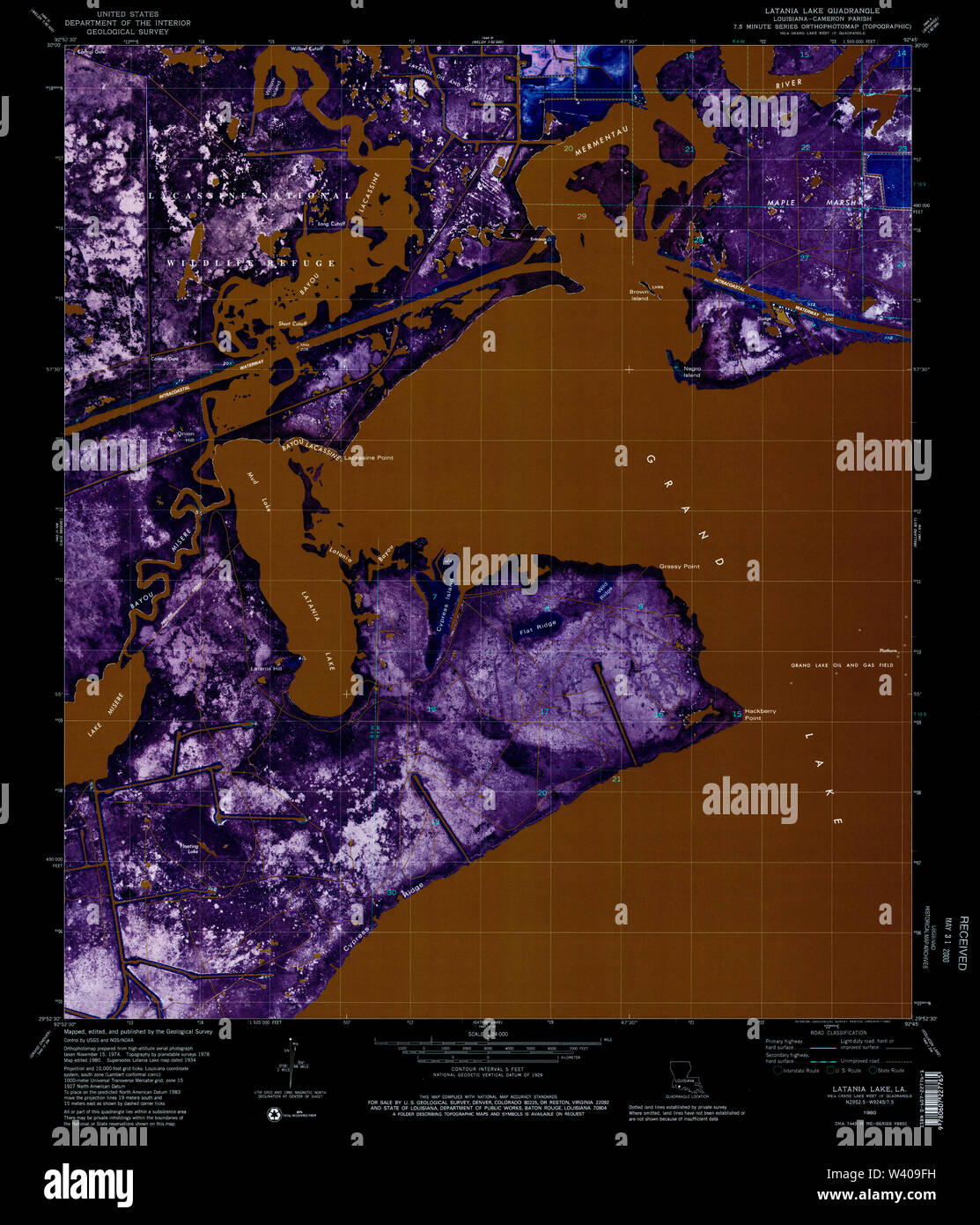 USGS TOPO Map Louisiana LA Latania Lake 332552 1980 24000 Inverted ...