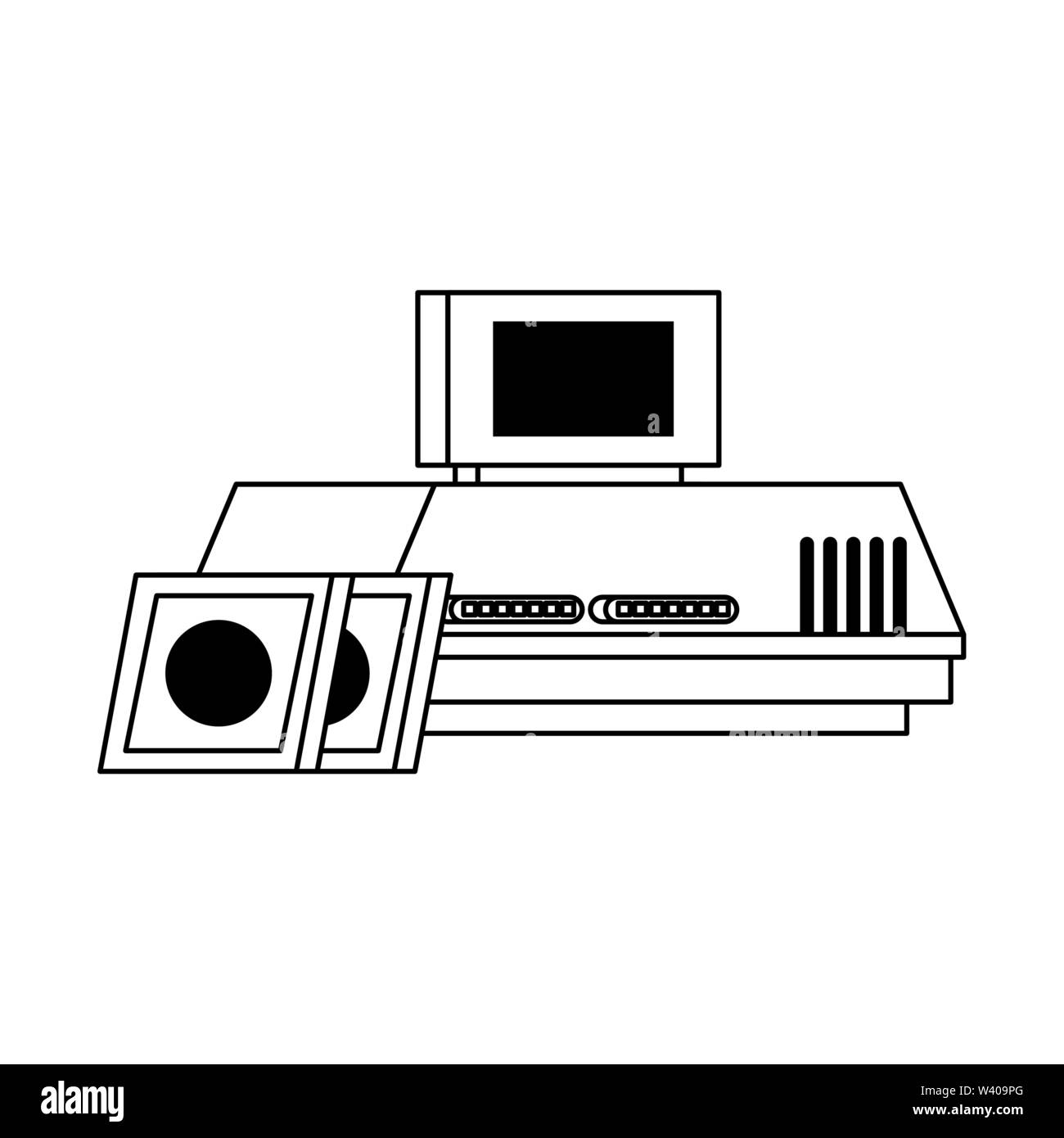 Retro videogame console with cassettes in black and white Stock Vector ...
