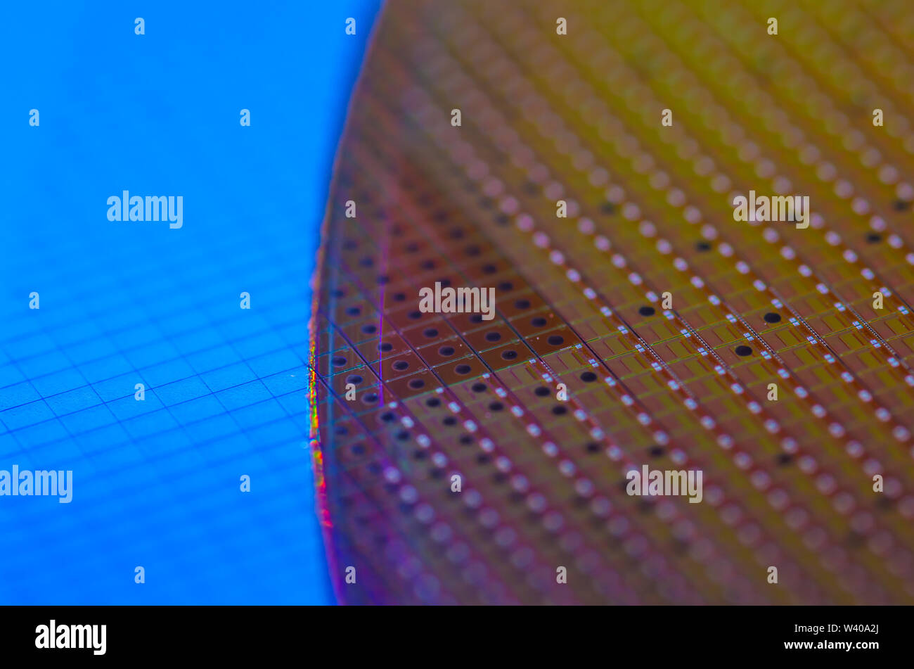Macro Close up of Silicon wafers Chip Technology Background in Rainbow ...