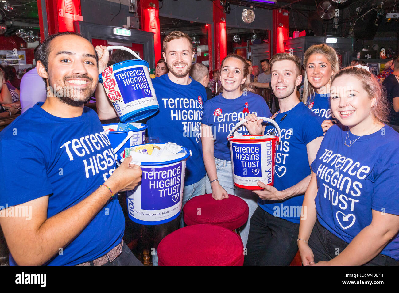 Terrence Higgins Trust volunteers with collection buckets Stock Photo ...
