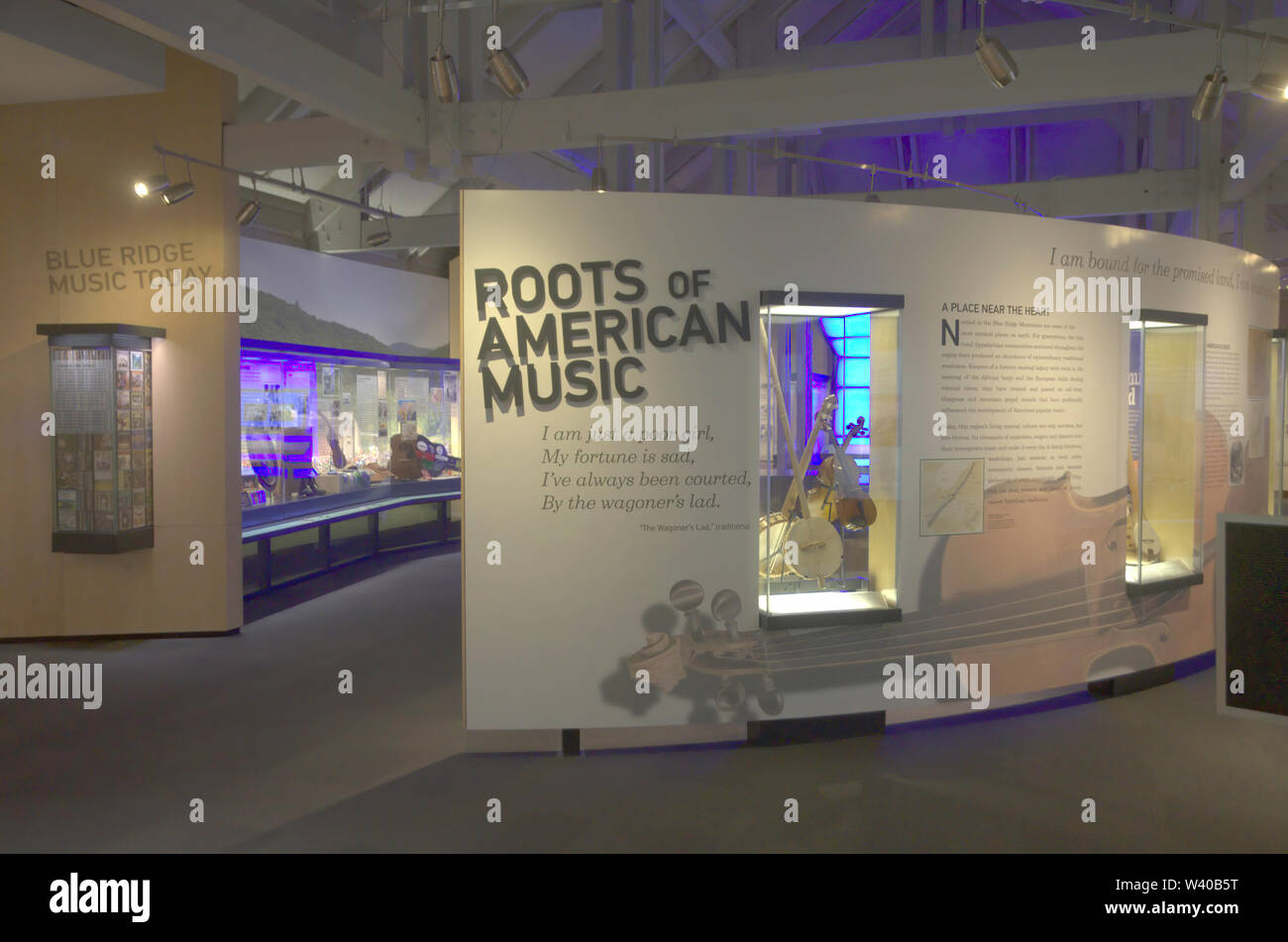 An enclosed case shows some memorabilia of The Blue Ridge Music Center ...