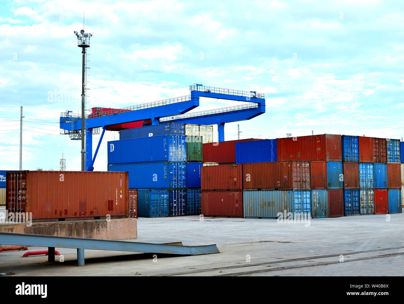 Cargo dock terminal with sea containers. logistic warehouse port of ...