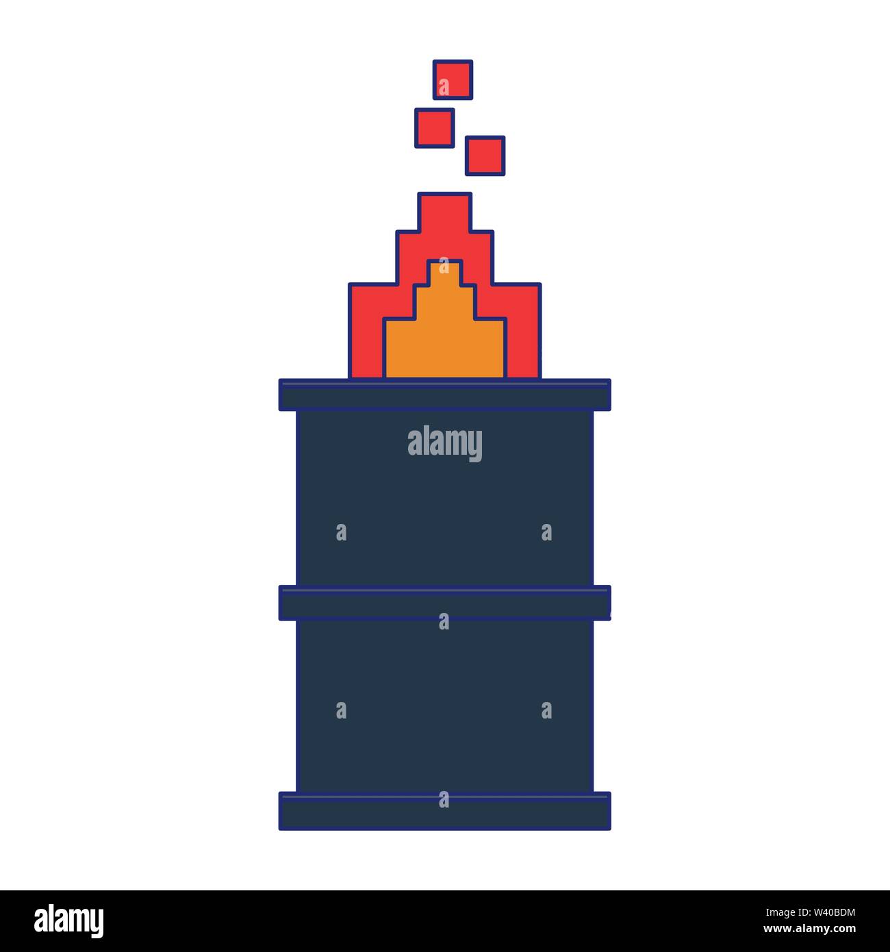 Videogame pixelated barrel with fire symbol blue lines Stock Vector ...