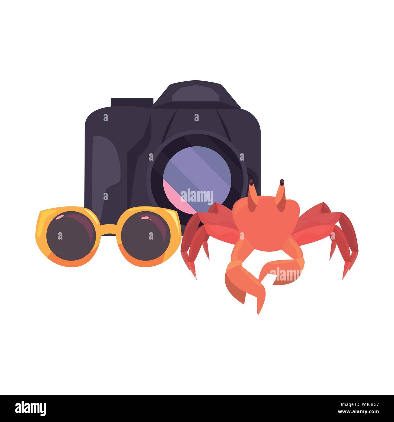 summer time holiday camera crab and sunglasses vector illustration ...