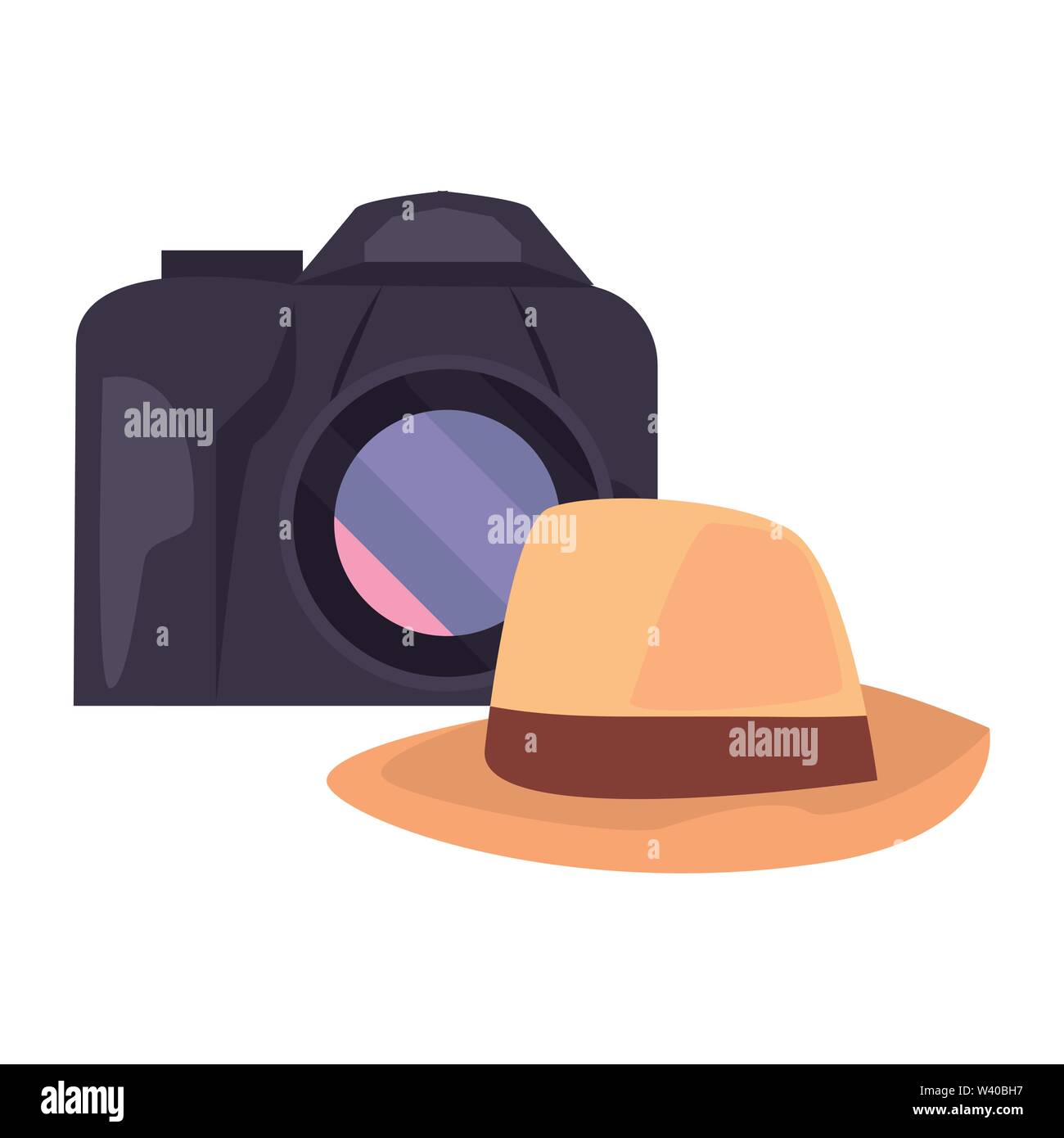 summer time holiday camera and hat vector illustration Stock Vector ...