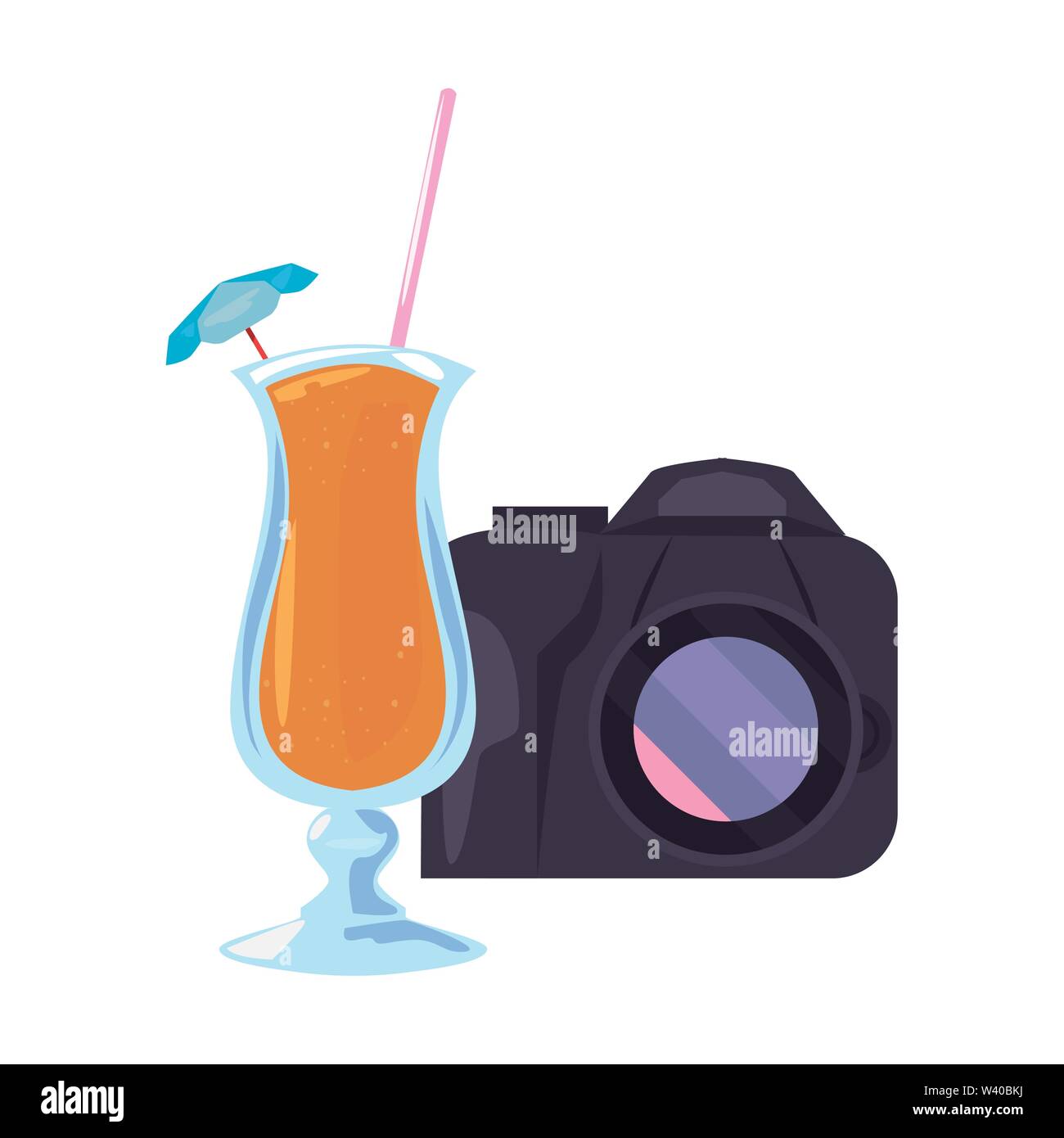 summer time holiday camera and cocktail vector illustration Stock ...