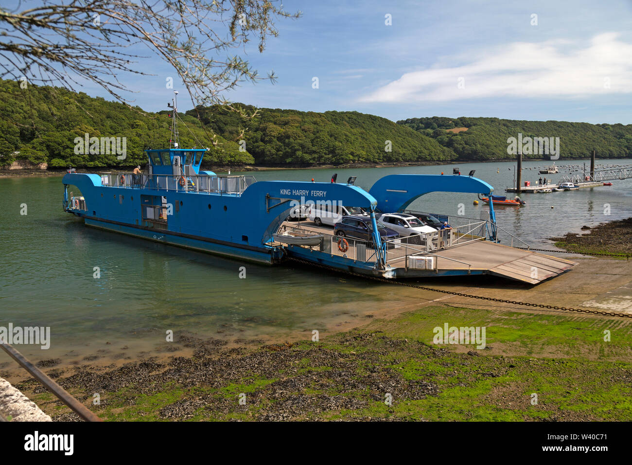 The King Harry vehicular chain ferry in the Fal River EstuaryCornwall ...