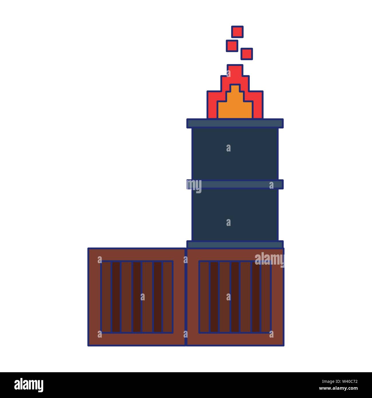 Videogame pixelated barrel in fire on boxes blue lines Stock Vector ...