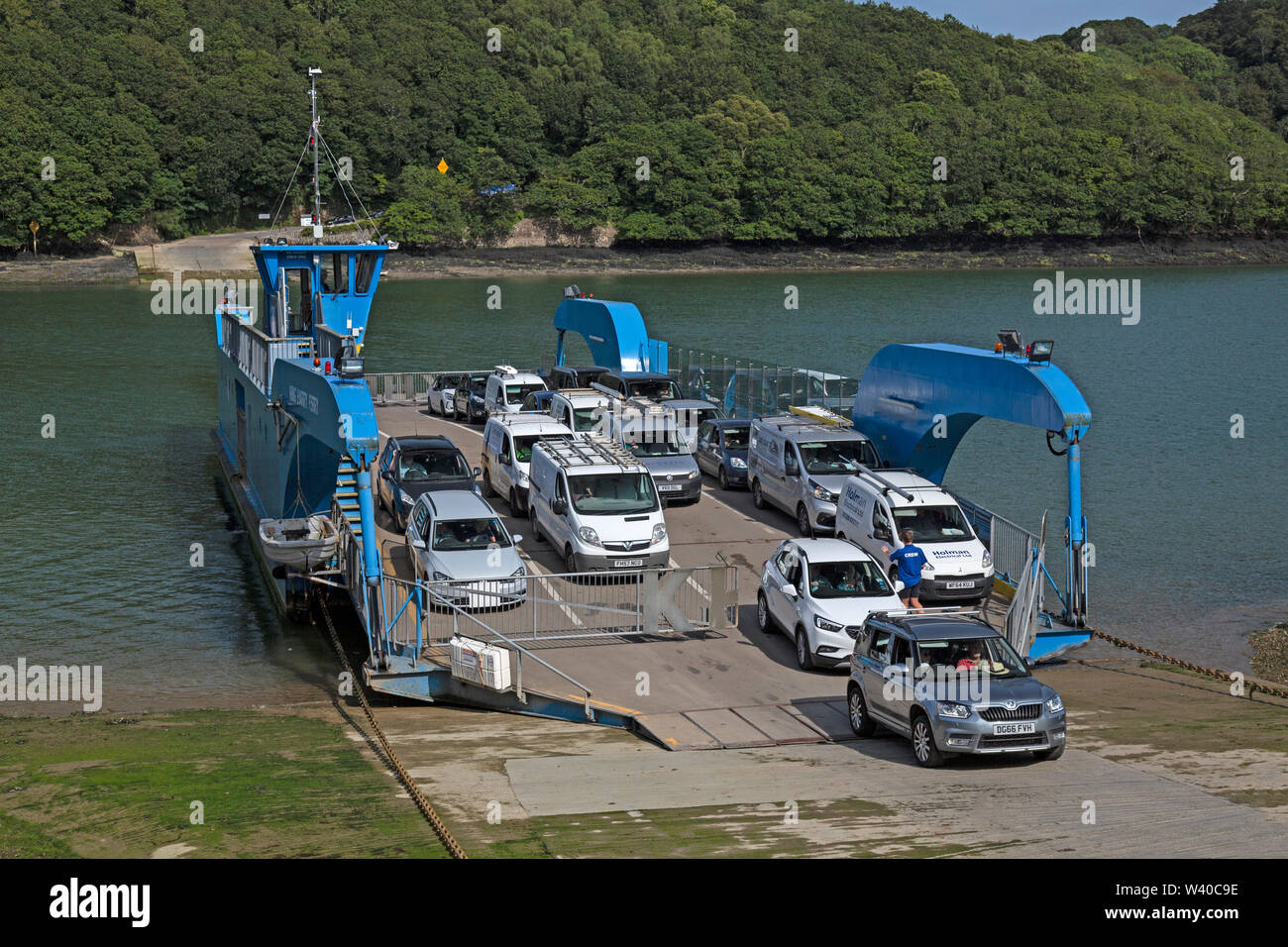 The King Harry vehicular chain ferry in the Fal River EstuaryCornwall ...
