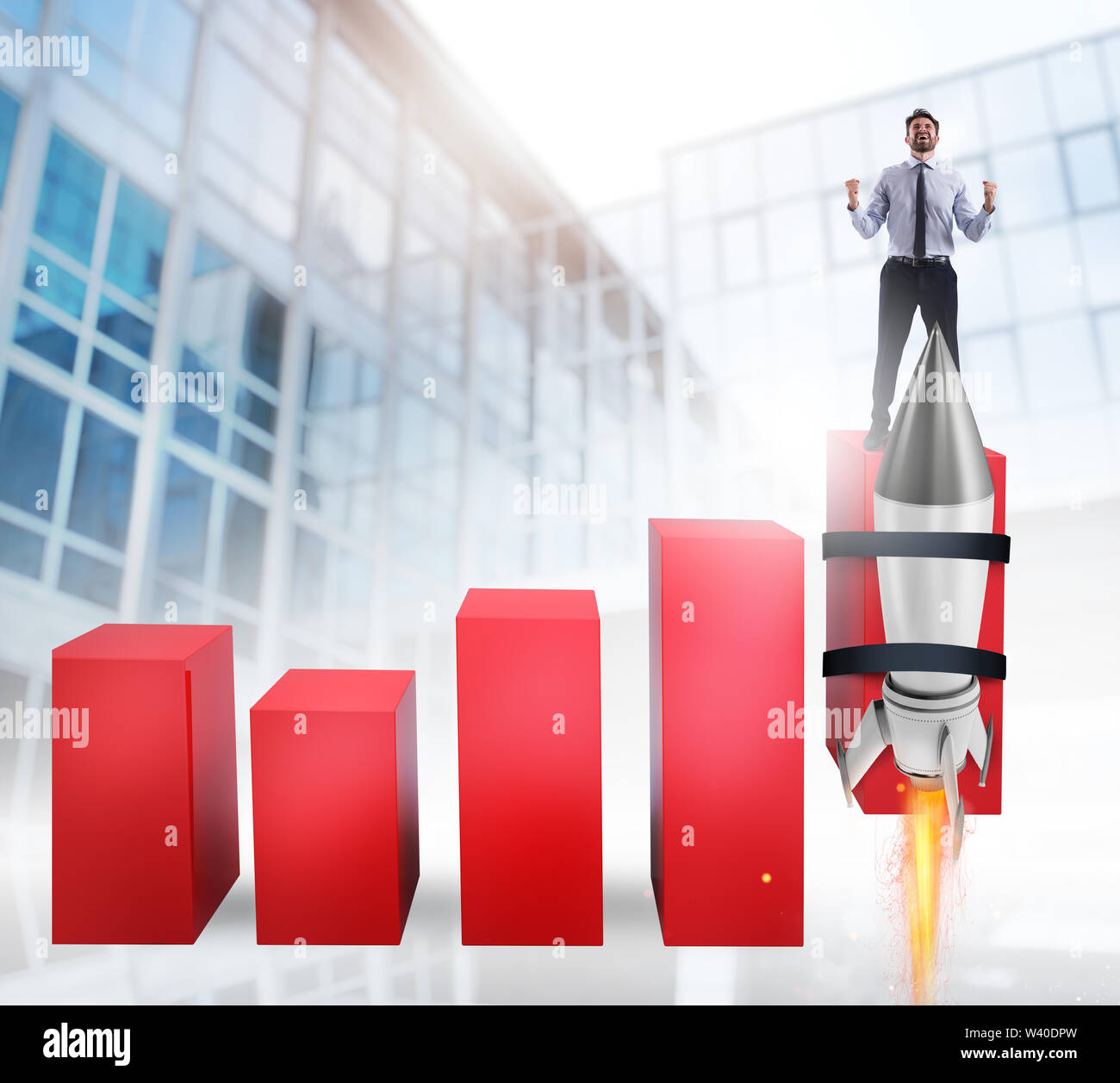 Rocket helps to improve business statistic to grow up Stock Photo - Alamy