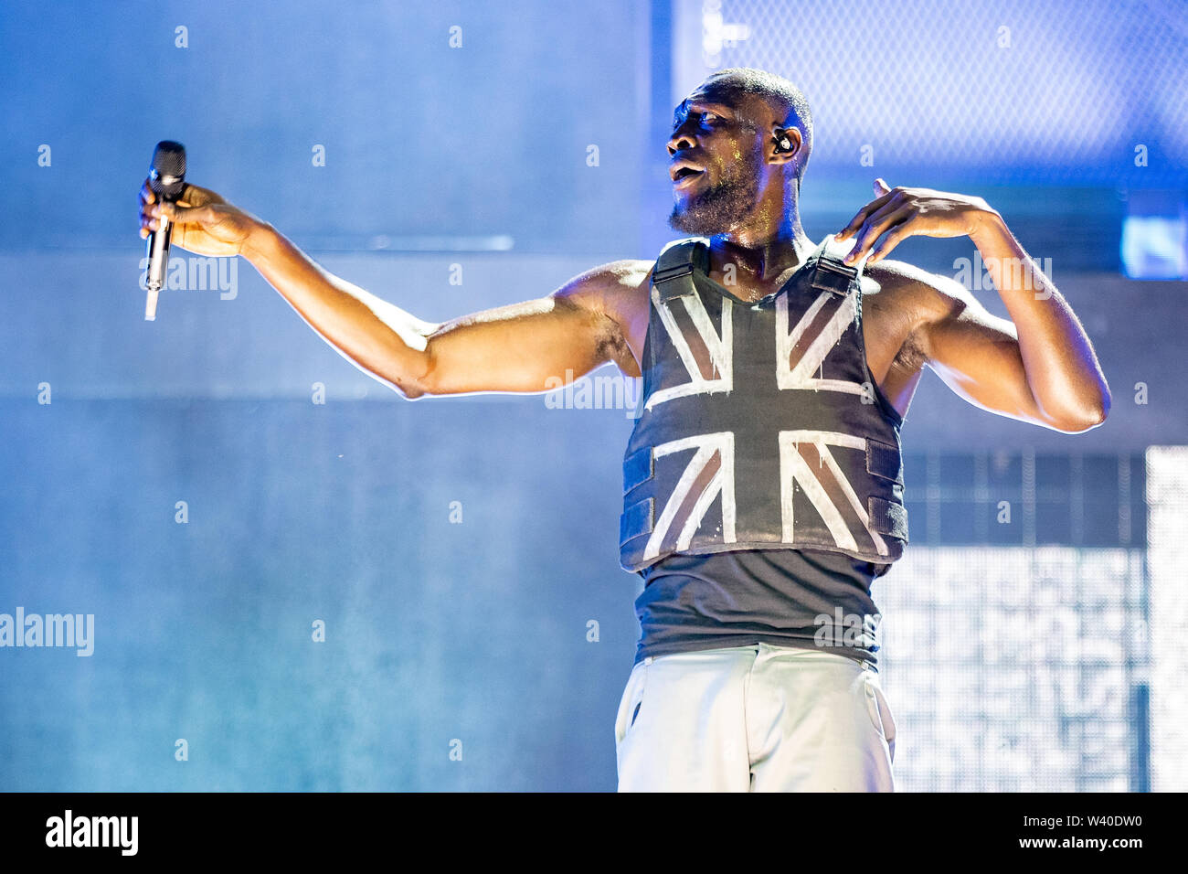 Pilton, UK. Friday 28 June 2019. British rapper and singer Michael Ebenazer Kwadjo Omari Owuo Jr ...