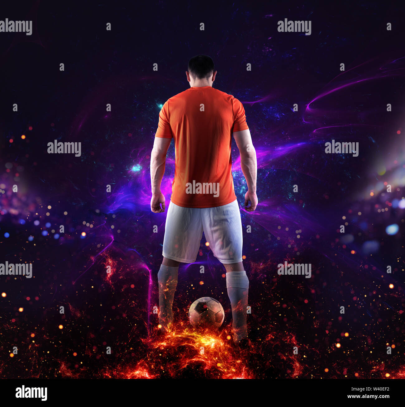 Football scene with soccer player in front of a futuristic digital ...