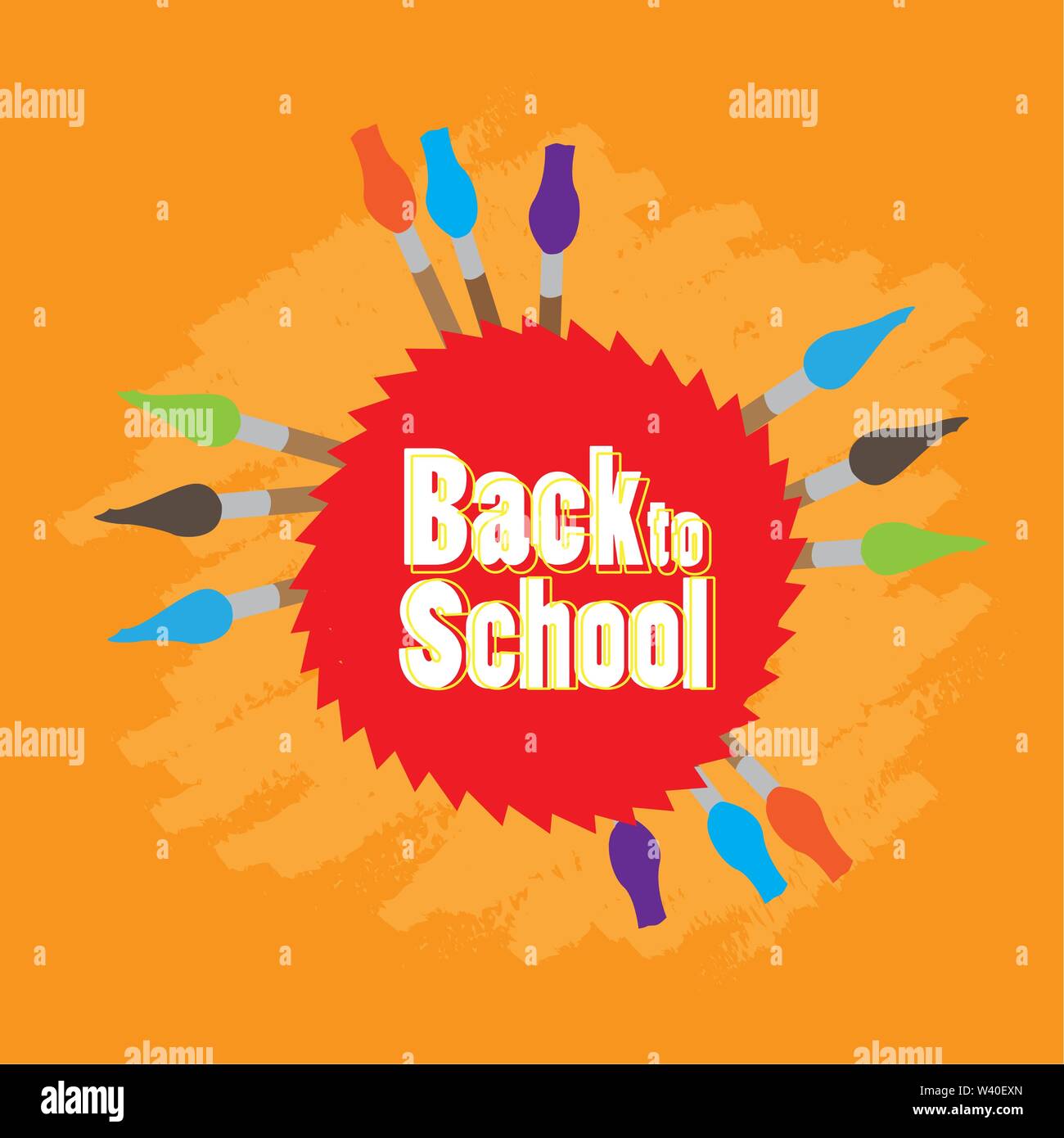 Paint brushes on a colored background. Back to school poster - Vector ...