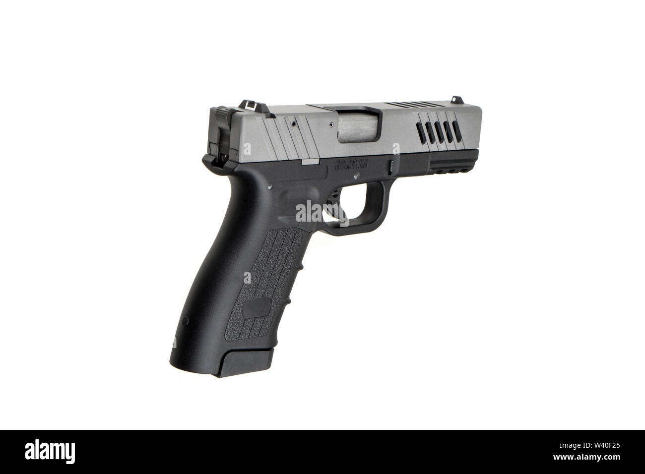 Modern black-gray gun isolate on white background. semi-automatic ...