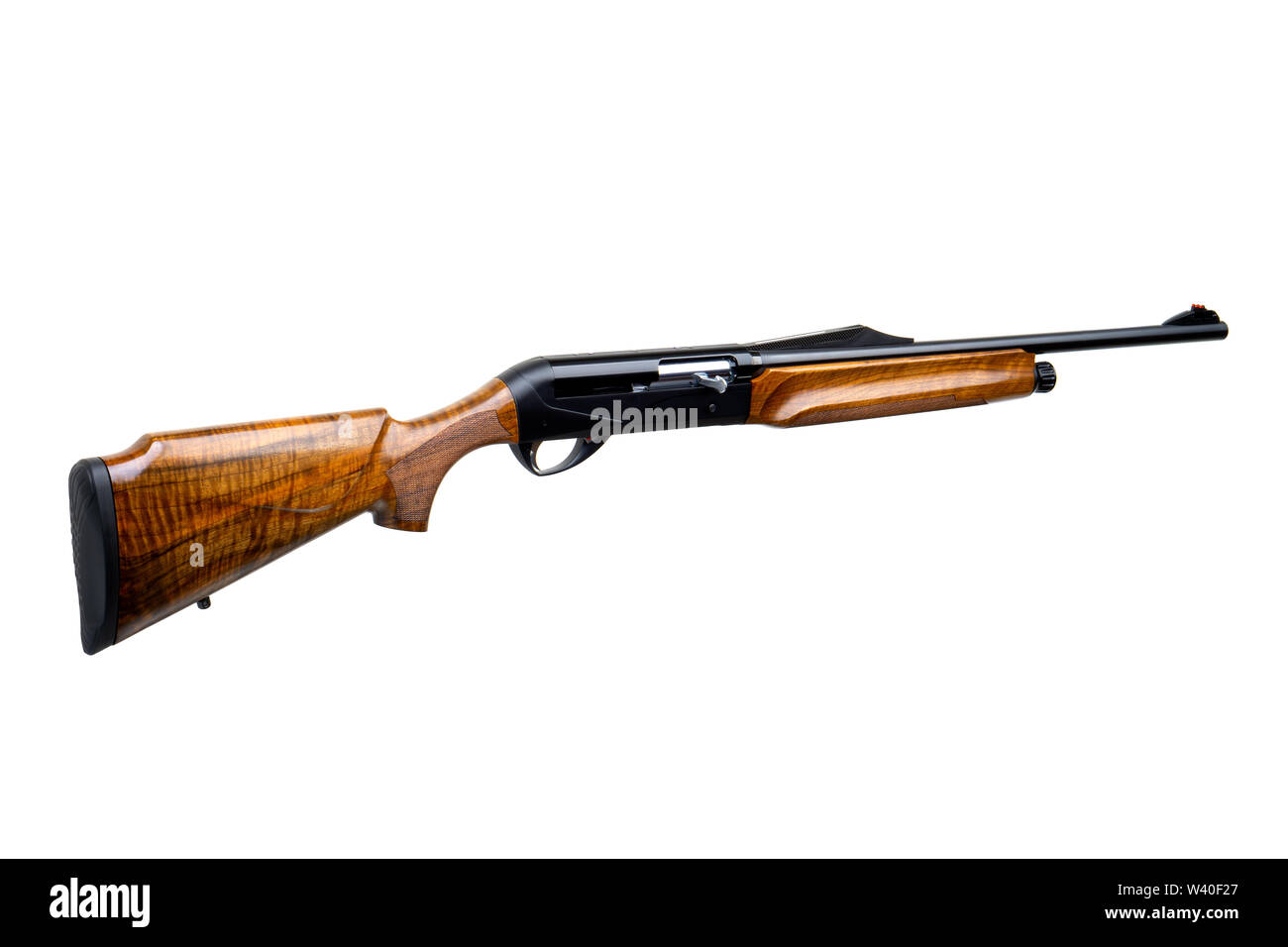 Modern semi-automatic hunting rifle with a wooden butt in an open ...