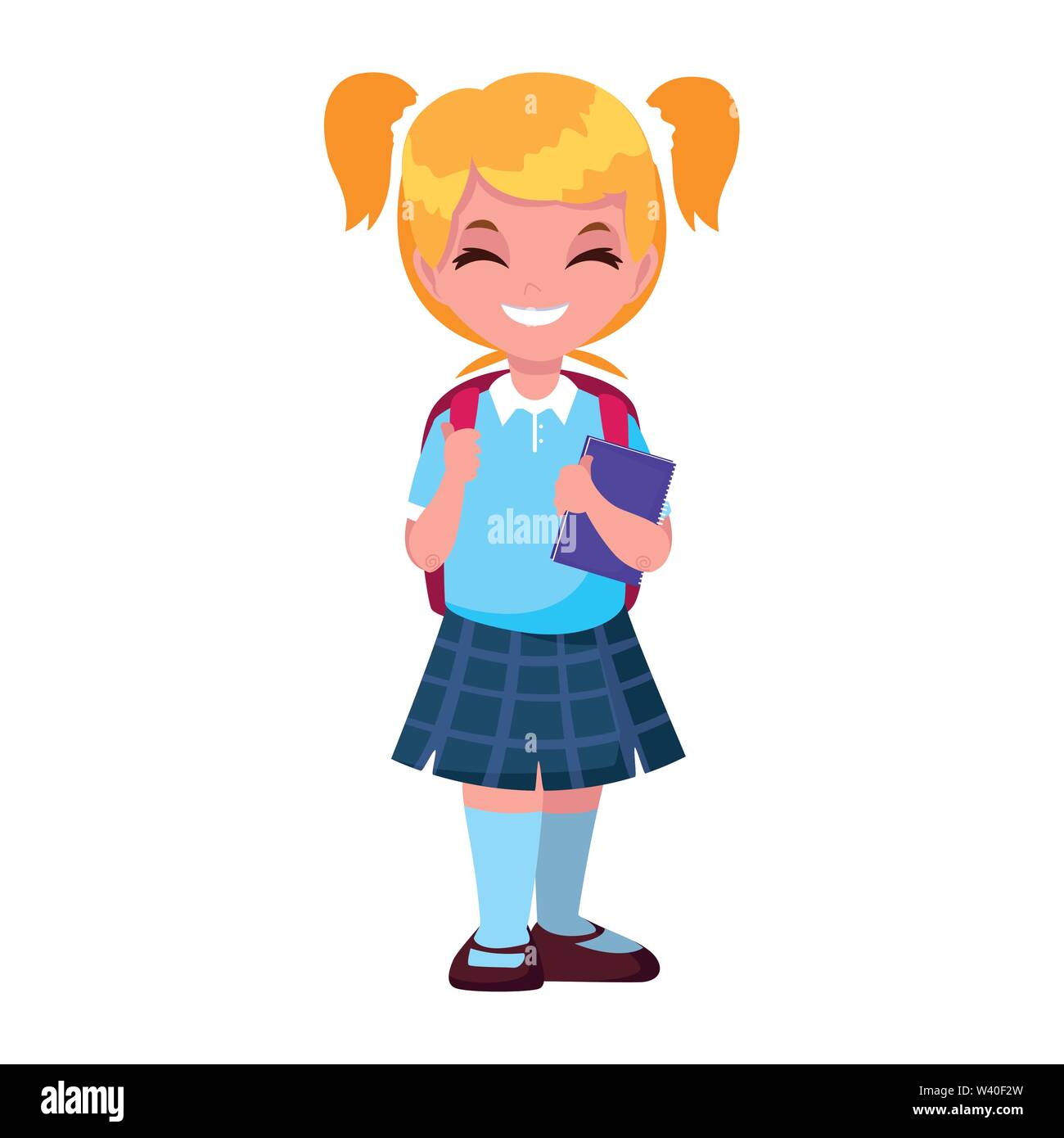 happy school girl with uniform on white background vector illustration ...
