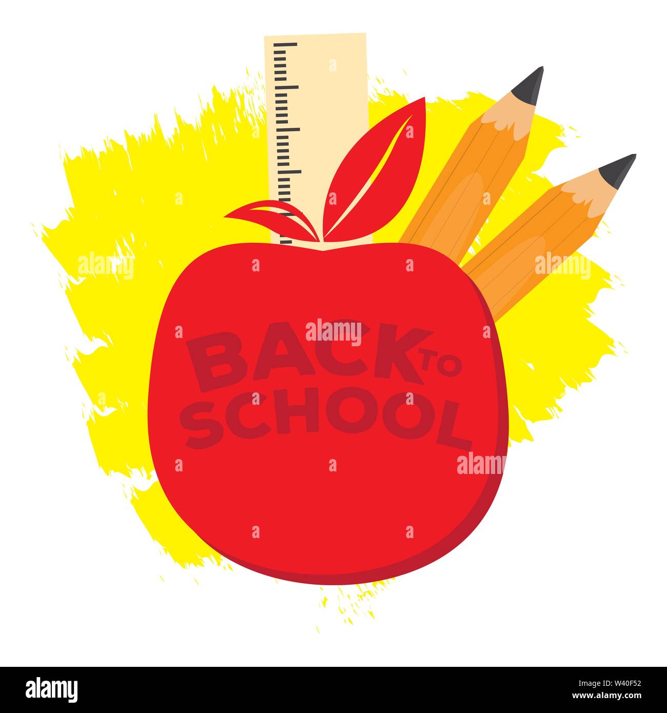 Isolated apple, pencils and ruler. Back to school banner - vector Stock ...