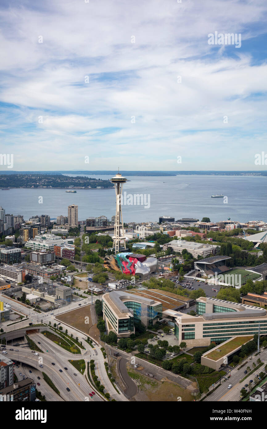 aerial view of the Space Needle and Seattle Center, Washington State ...