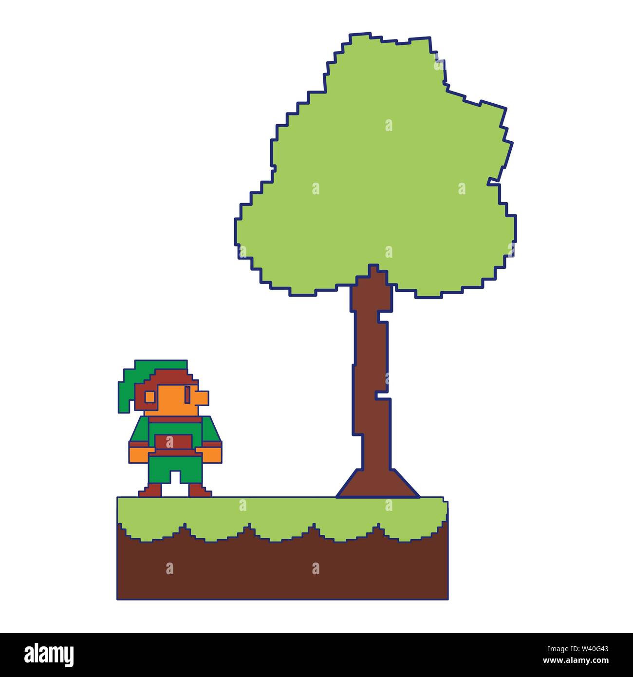 Videogame pixelated character in scenery blue lines Stock Vector Image ...