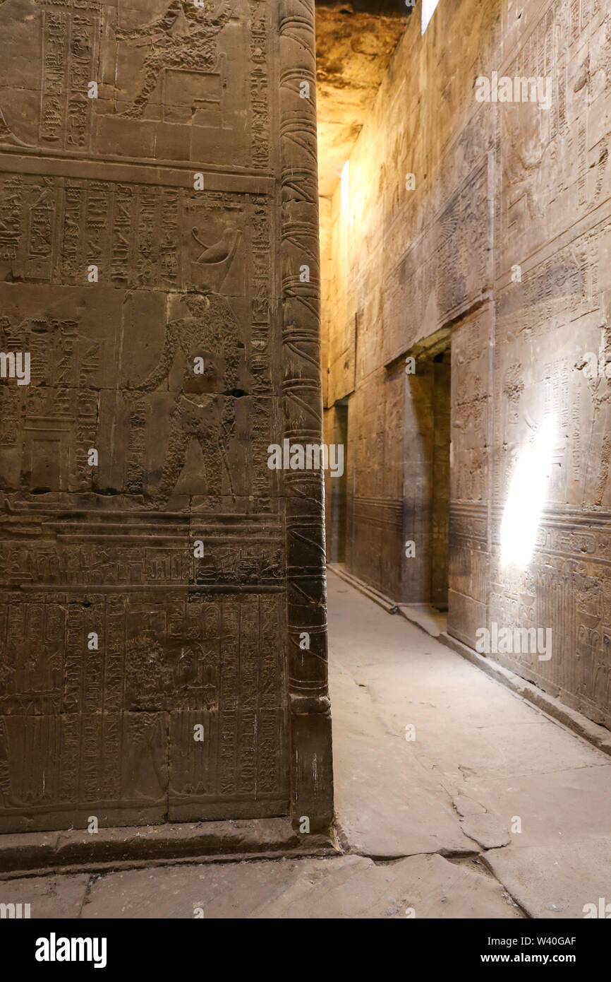 Inside of Edfu Temple in Edfu Town, Egypt Stock Photo - Alamy