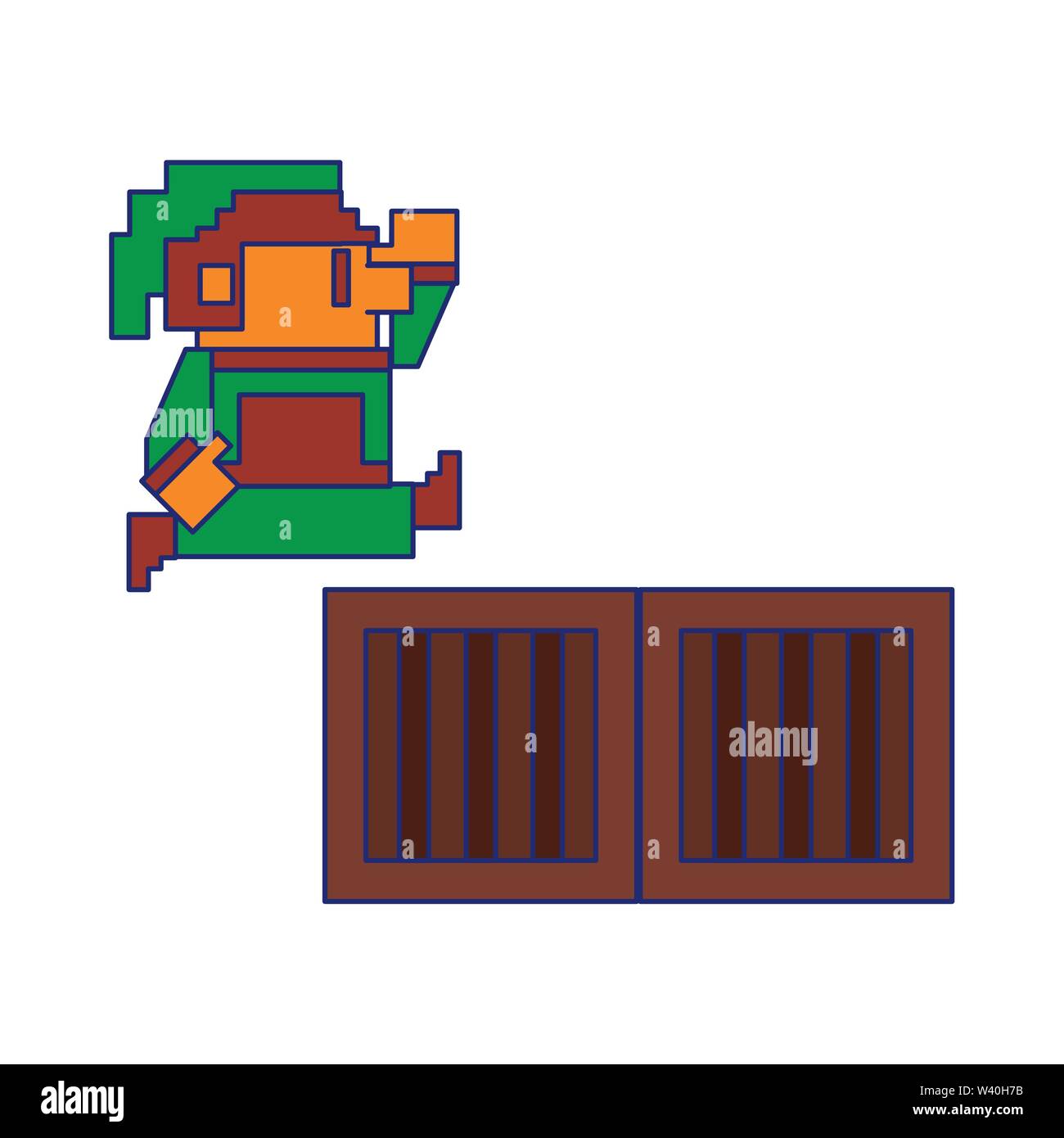 Videogame elf character pixelated isolated blue lines Stock Vector ...