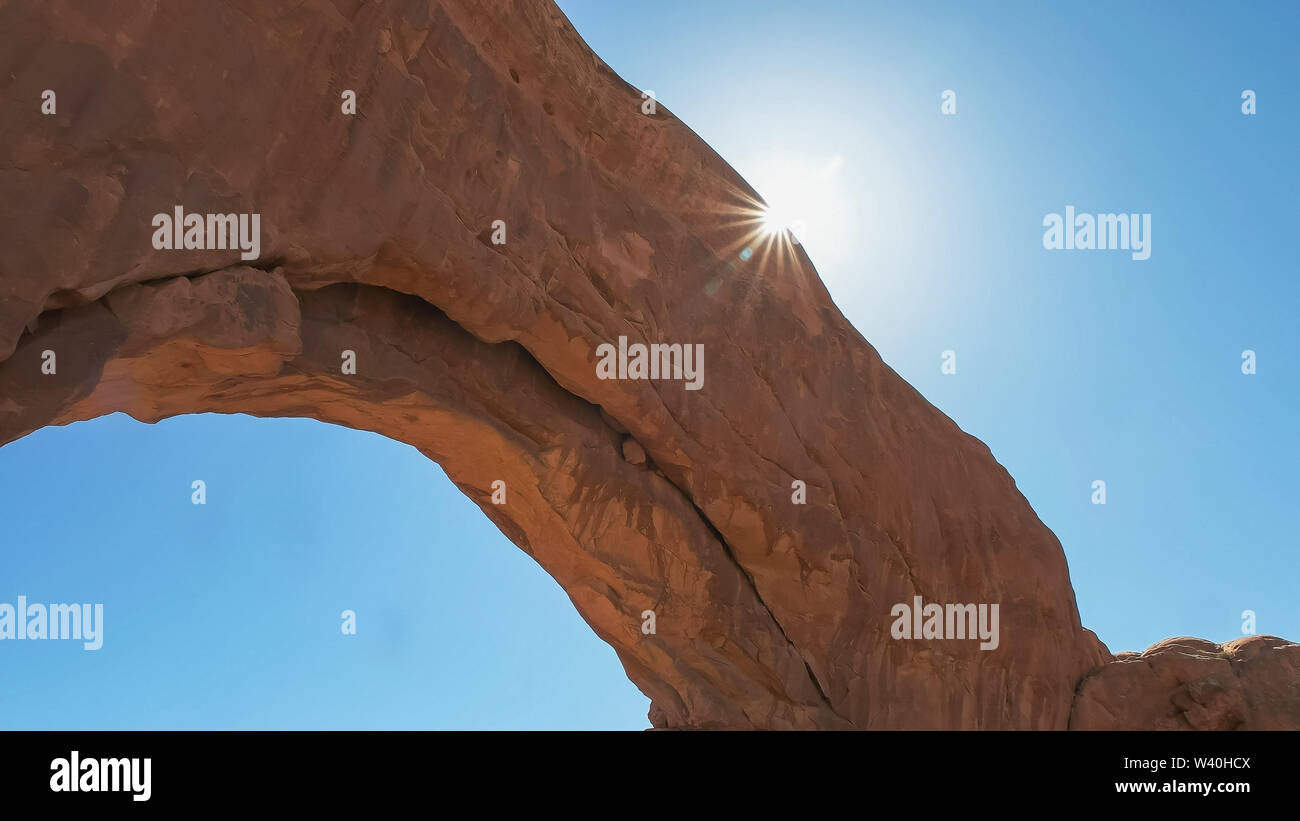 close up of the sun and north window arch, utah Stock Photo - Alamy