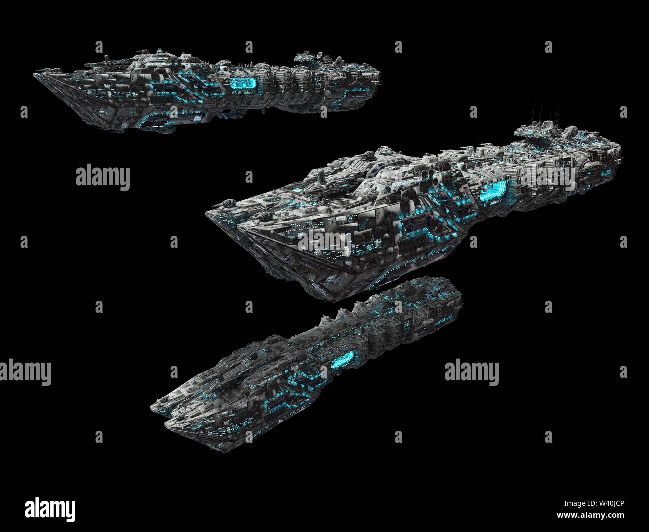 Spaceships isolated on a black background 3d illustration Stock Photo ...