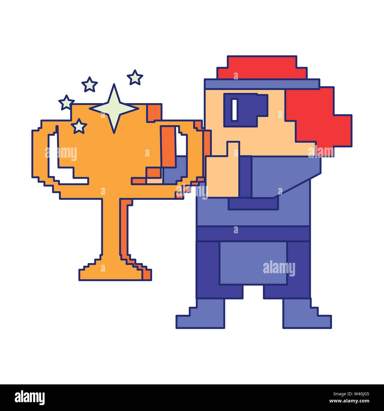 Videogame pixelated gangster character isolated blue lines Stock Vector ...