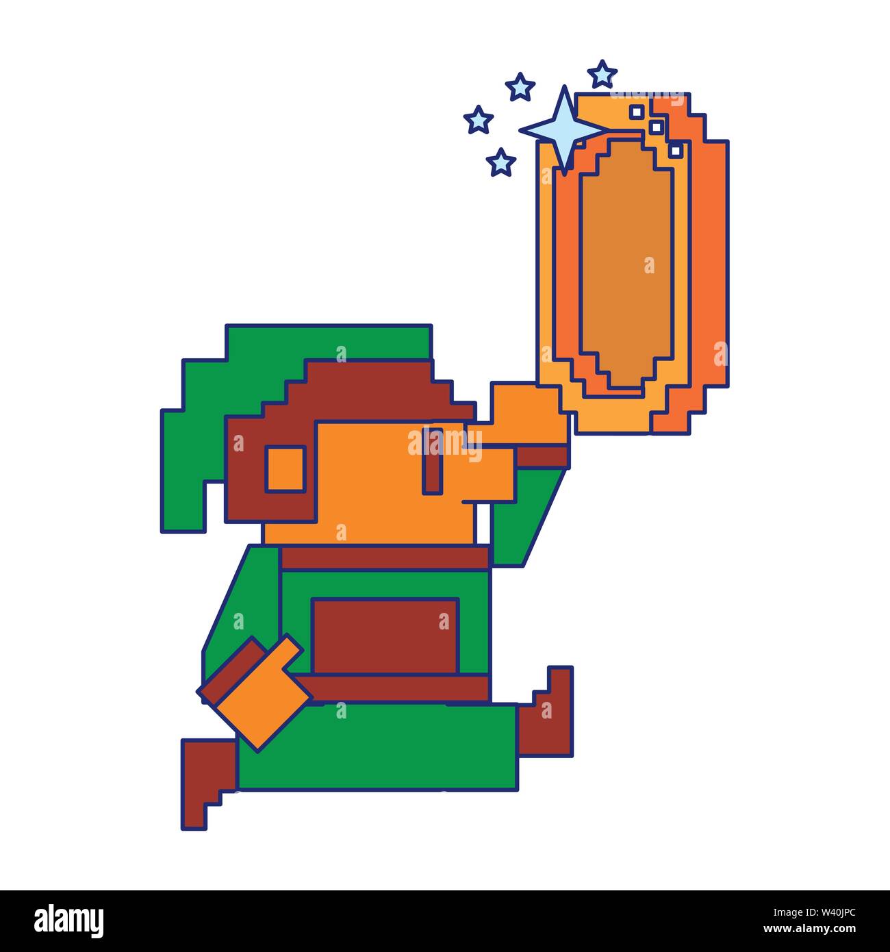 Videogame elf character pixelated isolated blue lines Stock Vector ...