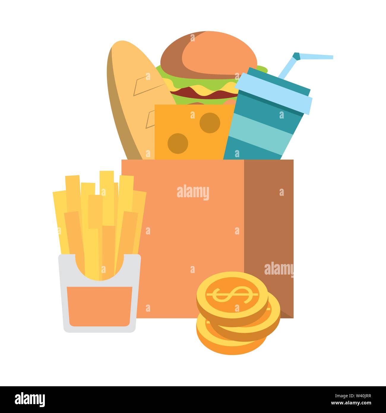 Food in paper bag and french fries with coins Stock Vector Image & Art ...